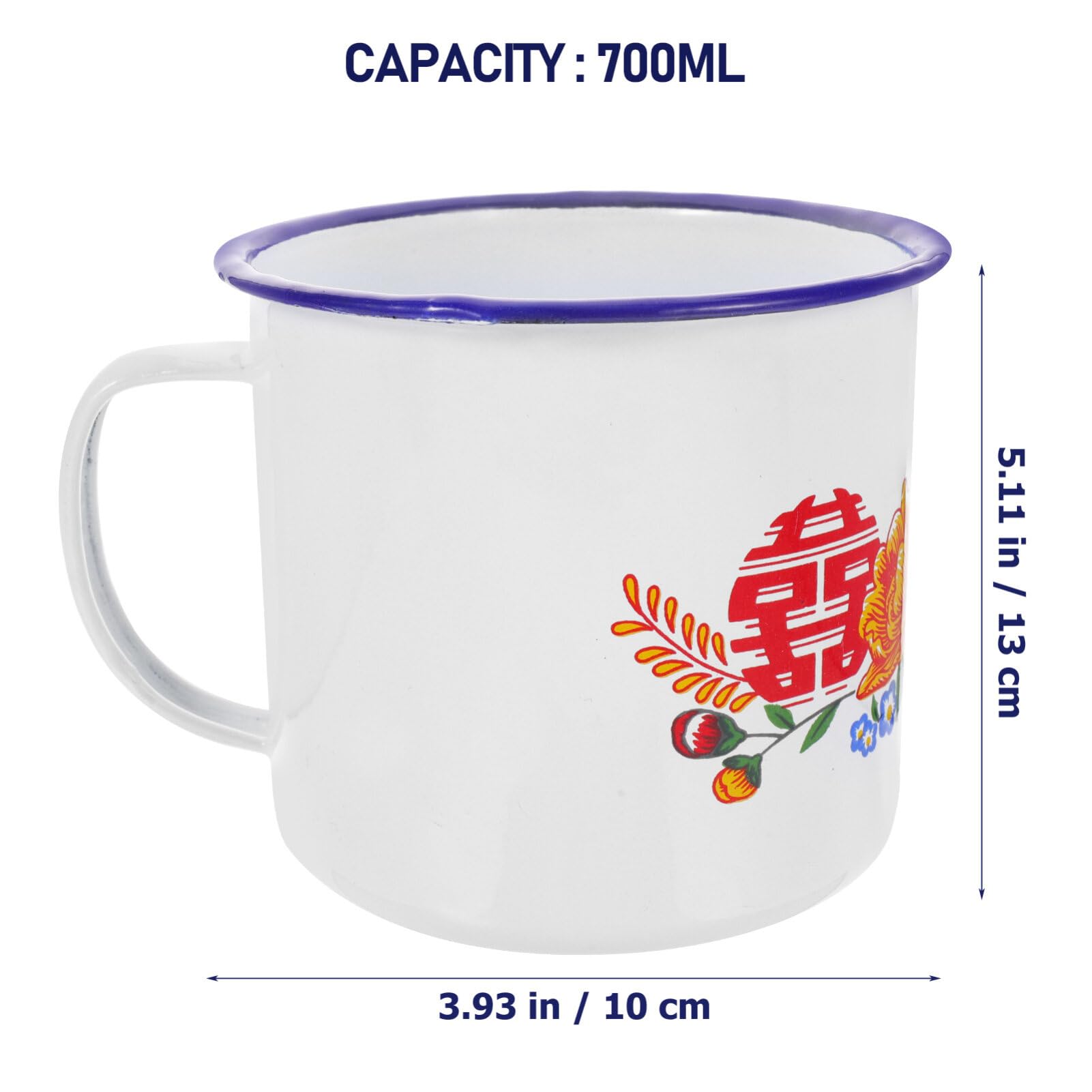 Cabilock Red Cups 2pcs Enamel Camping Mugs Retro Chinese Style Tea Mug Coffee Mugs Vintage Water Cup Milk Mug with Lid Wine Cup Drinking Tumbler for Home Office 500ml Vintage Coffee Mugs