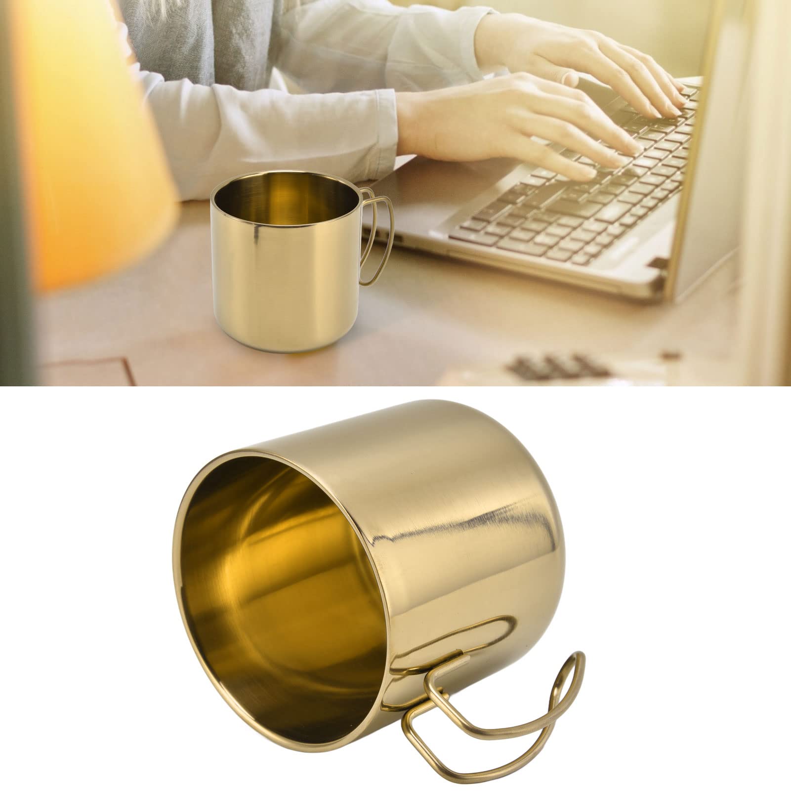 Stainless Steel Coffee Cup with Handle,400ml Camping Cup Stainless Steel Espresso Cup Stainless Steel Tea Cup Camping Mug(Gold)