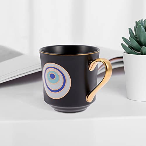 Luxshiny Evil Eye Coffee Mug Ceramic Turkish Eye Water Cups Espresso Tea Cup Coffee Cup Arabic Greek Milk Mug for Home Office ( Black )