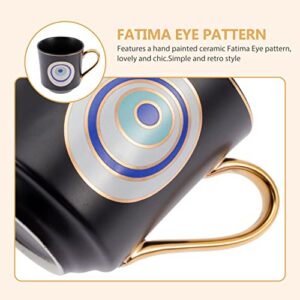 Luxshiny Evil Eye Coffee Mug Ceramic Turkish Eye Water Cups Espresso Tea Cup Coffee Cup Arabic Greek Milk Mug for Home Office ( Black )