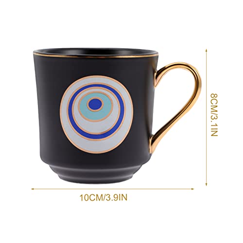 Luxshiny Evil Eye Coffee Mug Ceramic Turkish Eye Water Cups Espresso Tea Cup Coffee Cup Arabic Greek Milk Mug for Home Office ( Black )