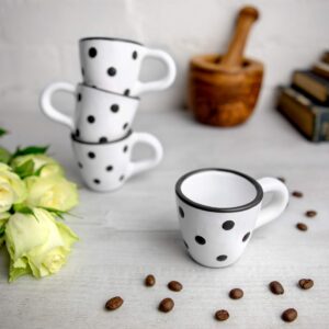 City to Cottage Handmade White And Black Polka Dot Ceramic 2oz/60ml | Espresso Cup Set of 4, Unique Designer Pottery for Coffee Lovers