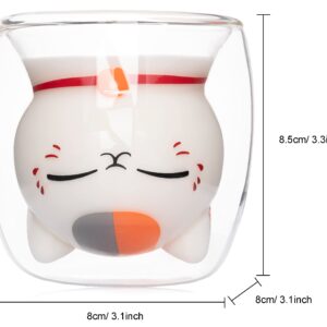 Roffatide Anime Natsume’s Book of Friends Nyanko Sensei Cute Mugs Double Wall Insulated Glass Coffee Tea Milk Cup Office Cup Best gift for Christmas Birthday Gift