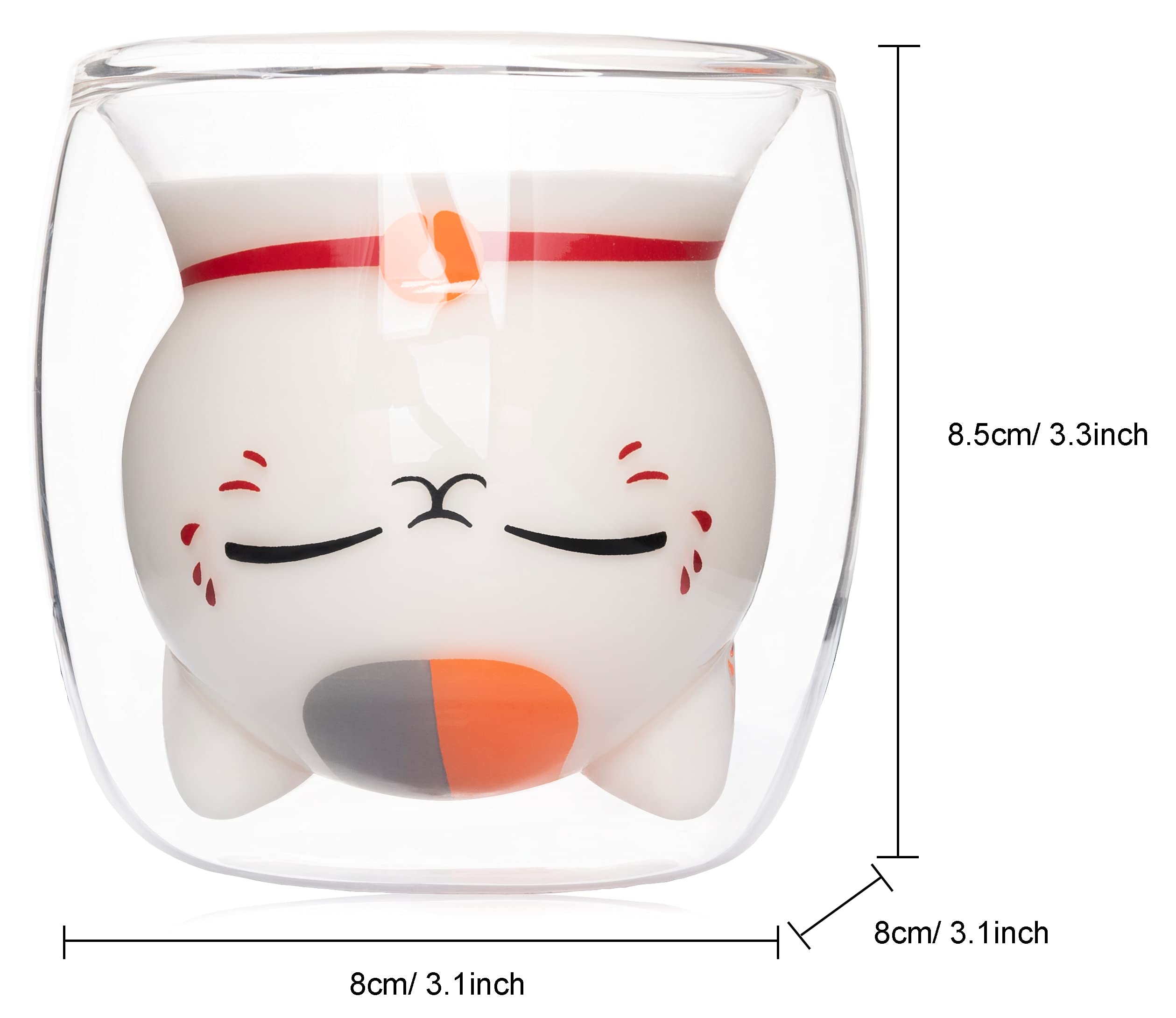 Roffatide Anime Natsume’s Book of Friends Nyanko Sensei Cute Mugs Double Wall Insulated Glass Coffee Tea Milk Cup Office Cup Best gift for Christmas Birthday Gift