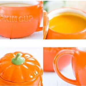 Eplze YBK Tech Cute Pumpkin Cup, Ceramic Coffee Mug, 8.5oz Tea Cup with Lid (Cup+ Spoon)