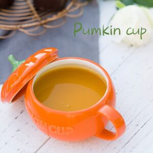 Eplze YBK Tech Cute Pumpkin Cup, Ceramic Coffee Mug, 8.5oz Tea Cup with Lid (Cup+ Spoon)