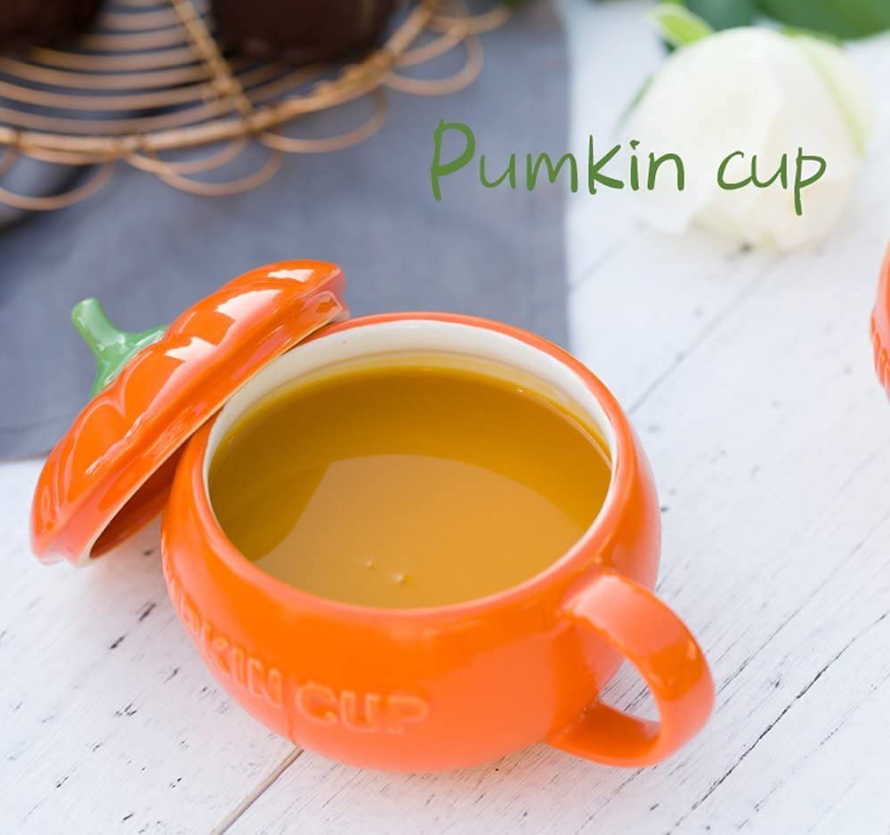 Eplze YBK Tech Cute Pumpkin Cup, Ceramic Coffee Mug, 8.5oz Tea Cup with Lid (Cup+ Spoon)