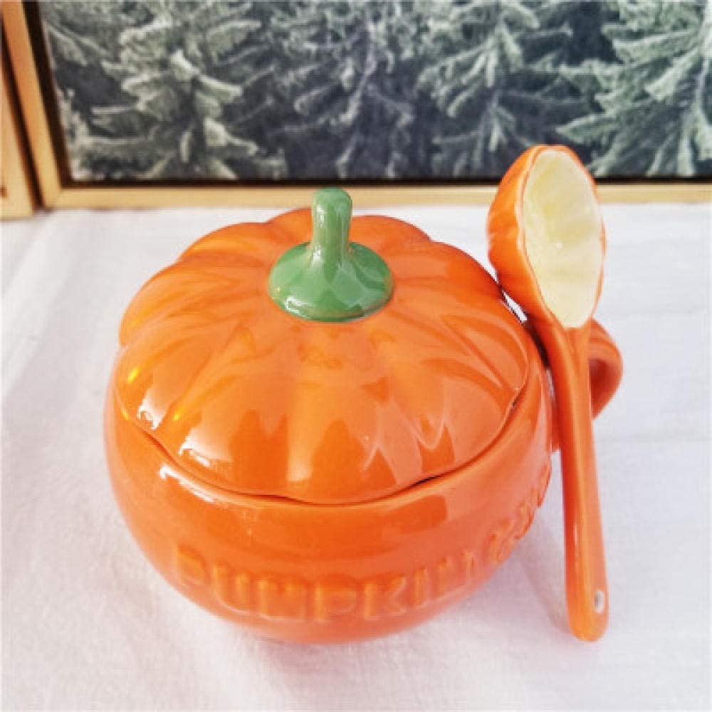 Eplze YBK Tech Cute Pumpkin Cup, Ceramic Coffee Mug, 8.5oz Tea Cup with Lid (Cup+ Spoon)