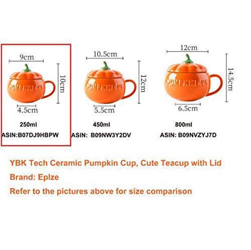 Eplze YBK Tech Cute Pumpkin Cup, Ceramic Coffee Mug, 8.5oz Tea Cup with Lid (Cup+ Spoon)