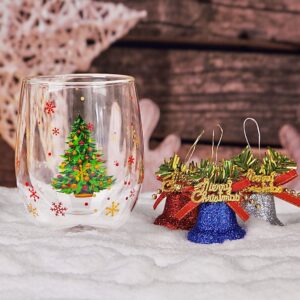 FANTESTICRYAN Christmas Coffee Mugs Set of 2, Double Walled Glass Espresso Cups for Cappuccino Milk Cafe Juice Clear Glass Tea Cup Set Christmas Gifts (Christmas Mug 1 Pack)