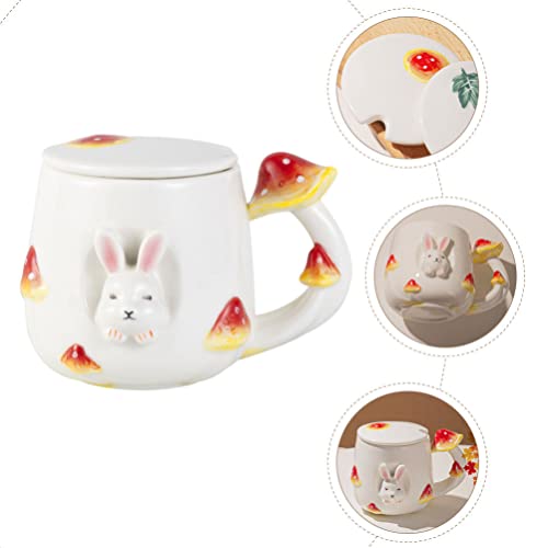 UPKOCH Care Package Ceramic Coffee Cups Rabbit Mug with Lid Water Cup Coffee Cup Coffee Mug with Rabbit Mushroom Milk Kawaii Cups Tea Mugs Gift for Adult Home Office Sympathy Gift