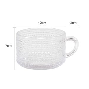 Stackable Vintage Coffee Mug, 14 Oz Clear Embossed Glass Cup, Premium Drinking Glass Tumbler, Tea Cup, Glass Coffee Cup for Cappuccino, Latte, Cereal, Cocktail, Yogurt, Beverage Hot