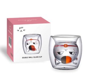 feb.7 cat cup, double wall cup, 220 ml espresso coffee tea mug glass cat design mug 3d kitten glasses heat-resistant double wall coffee milk juice christmas cup