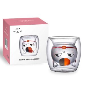 feb.7 Cat Cup, Double Wall Cup, 220 ml Espresso Coffee Tea Mug Glass Cat Design Mug 3D Kitten Glasses Heat-resistant Double Wall Coffee Milk Juice Christmas Cup