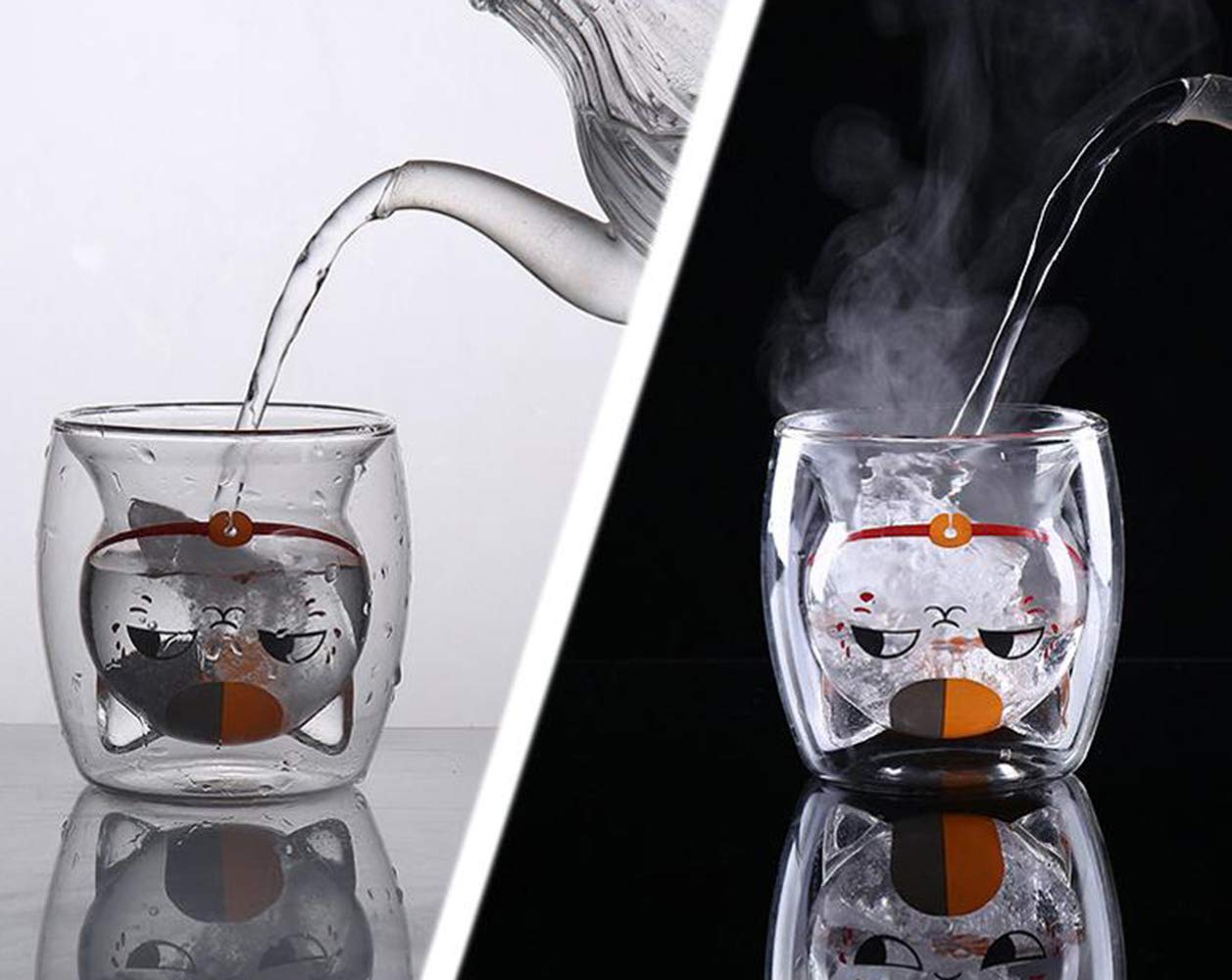 feb.7 Cat Cup, Double Wall Cup, 220 ml Espresso Coffee Tea Mug Glass Cat Design Mug 3D Kitten Glasses Heat-resistant Double Wall Coffee Milk Juice Christmas Cup