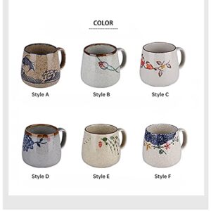 MELFEW Vintage Coffee Mug Retro Style Ceramic Cups, 380ml Kiln Change Clay Breakfast Cup Creative Gift for Friends (StyleA)