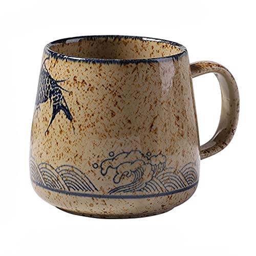 MELFEW Vintage Coffee Mug Retro Style Ceramic Cups, 380ml Kiln Change Clay Breakfast Cup Creative Gift for Friends (StyleA)