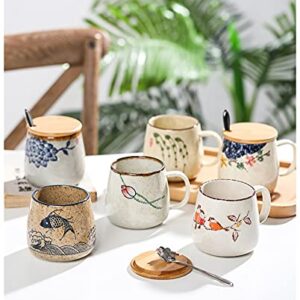 MELFEW Vintage Coffee Mug Retro Style Ceramic Cups, 380ml Kiln Change Clay Breakfast Cup Creative Gift for Friends (StyleA)