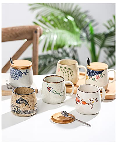 MELFEW Vintage Coffee Mug Retro Style Ceramic Cups, 380ml Kiln Change Clay Breakfast Cup Creative Gift for Friends (StyleA)