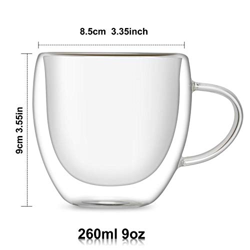 Jdttngp Clear Coffee Mugs Set of 2 Double Wall Large Coffee Glass Mugs 9 oz Insulated Espresso Mug with Handle,260 ml,Perfect for American Latte Cappuccinos and Beverage