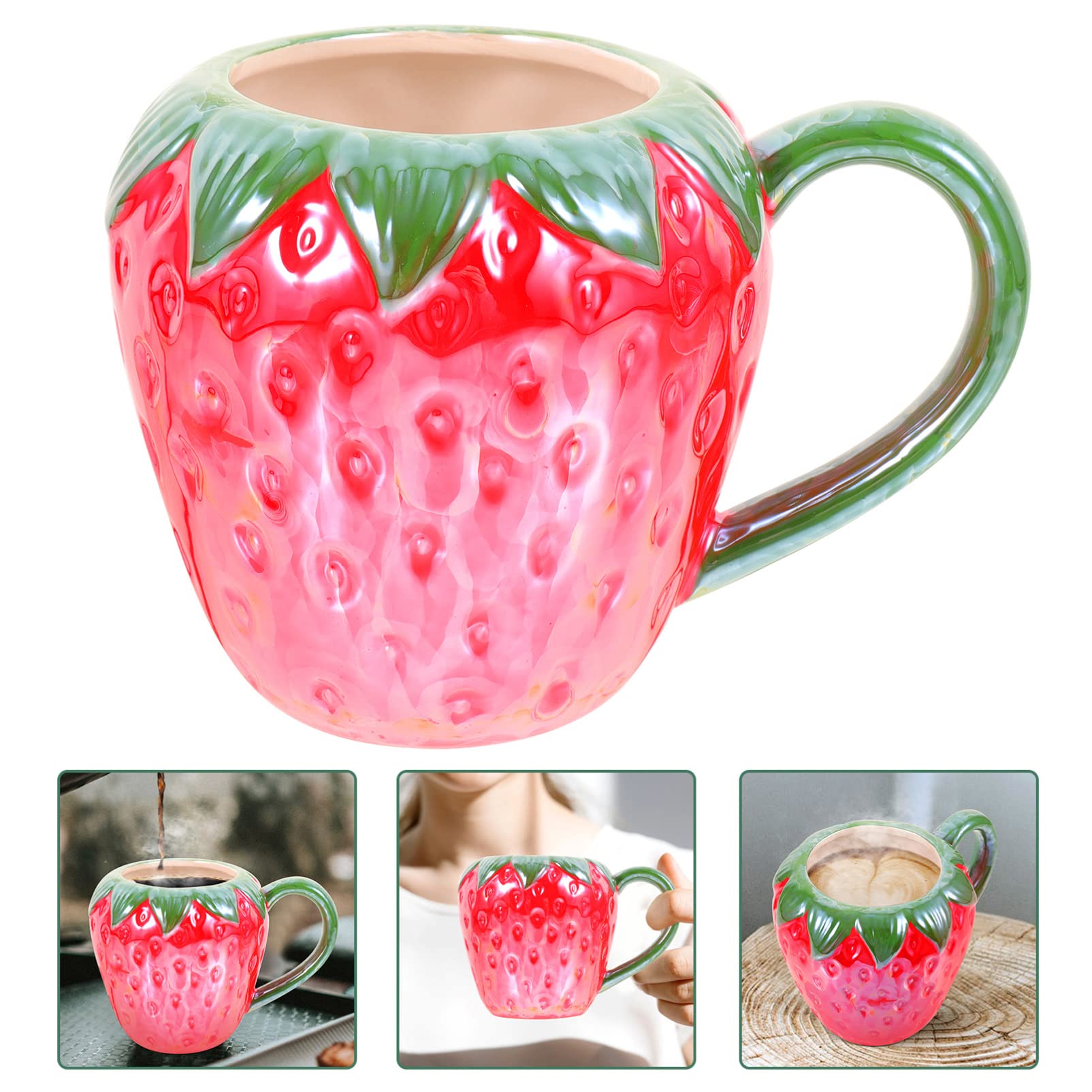 DOITOOL Strawberry Drinks Cup Fruit Shaped Mug Ceramic Water Cup Creative Drinking Mug for Juice Milk Coffee Tea Beverage Breakfast