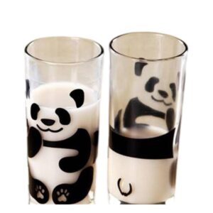 Cute Panda Glass Cup Mugs Milk Tea Cup Water Drinking Cups Couple Cup Breakfast Cups Gifts for Panda Lover,Set of 2