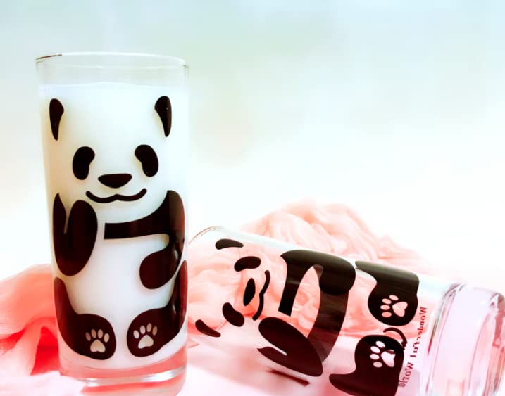 Cute Panda Glass Cup Mugs Milk Tea Cup Water Drinking Cups Couple Cup Breakfast Cups Gifts for Panda Lover,Set of 2