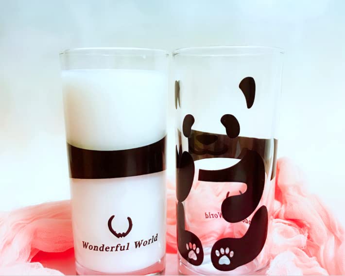 Cute Panda Glass Cup Mugs Milk Tea Cup Water Drinking Cups Couple Cup Breakfast Cups Gifts for Panda Lover,Set of 2