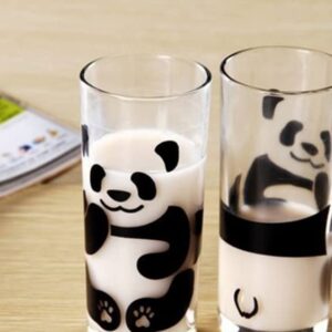 Cute Panda Glass Cup Mugs Milk Tea Cup Water Drinking Cups Couple Cup Breakfast Cups Gifts for Panda Lover,Set of 2