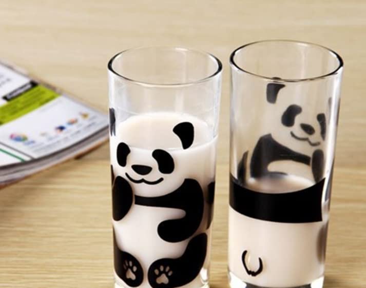 Cute Panda Glass Cup Mugs Milk Tea Cup Water Drinking Cups Couple Cup Breakfast Cups Gifts for Panda Lover,Set of 2