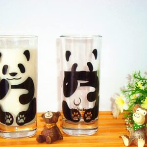 Cute Panda Glass Cup Mugs Milk Tea Cup Water Drinking Cups Couple Cup Breakfast Cups Gifts for Panda Lover,Set of 2