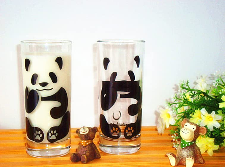 Cute Panda Glass Cup Mugs Milk Tea Cup Water Drinking Cups Couple Cup Breakfast Cups Gifts for Panda Lover,Set of 2