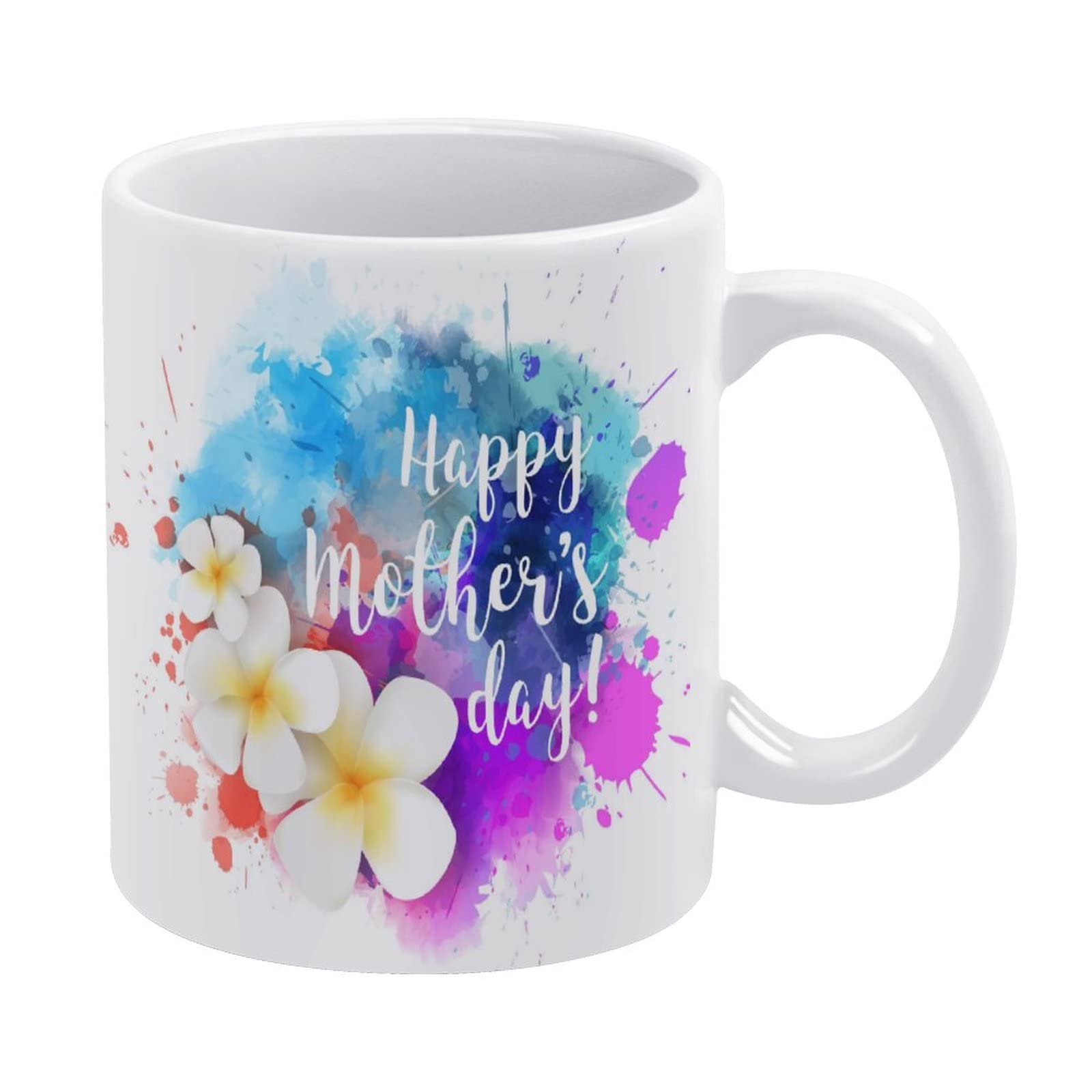 HoaMoya Watercolor Flowers Coffee Mug Happy Mother's Day Ceramic Mug Drinking Cups with Handle White Coffee Cups 11oz for Office Home DIY Gift