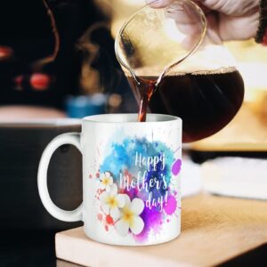 HoaMoya Watercolor Flowers Coffee Mug Happy Mother's Day Ceramic Mug Drinking Cups with Handle White Coffee Cups 11oz for Office Home DIY Gift