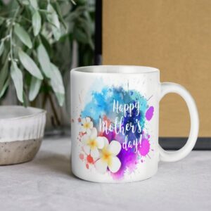 HoaMoya Watercolor Flowers Coffee Mug Happy Mother's Day Ceramic Mug Drinking Cups with Handle White Coffee Cups 11oz for Office Home DIY Gift