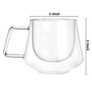 7.1oz Clear Shot Glass Double Walled Insulated Coffee Mug Tea Cups with Handles, Durable Thermal Drinking Glasses Milk Cups, Espresso Mug, Latte Mug, Cappuccino Mug, Dishwasher Microwave Safe