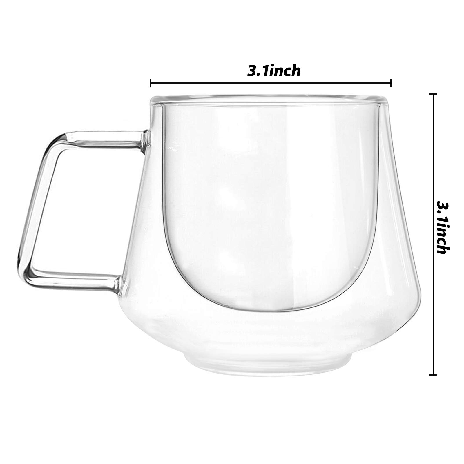 7.1oz Clear Shot Glass Double Walled Insulated Coffee Mug Tea Cups with Handles, Durable Thermal Drinking Glasses Milk Cups, Espresso Mug, Latte Mug, Cappuccino Mug, Dishwasher Microwave Safe