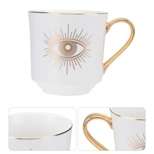 FRCOLOR Latte Mug Ceramic Coffee Mug Boho Evil Eyes Coffee Cups with Handle Turkish God Eye Tea Cup for Home Office Cafe Restaurant Travel Shop White White Coffee Mugs