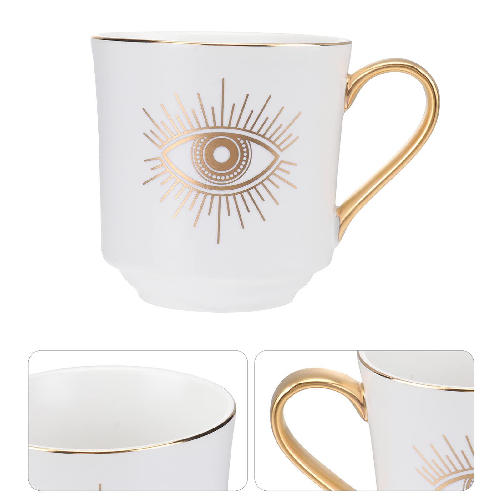 FRCOLOR Latte Mug Ceramic Coffee Mug Boho Evil Eyes Coffee Cups with Handle Turkish God Eye Tea Cup for Home Office Cafe Restaurant Travel Shop White White Coffee Mugs