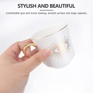 FRCOLOR Latte Mug Ceramic Coffee Mug Boho Evil Eyes Coffee Cups with Handle Turkish God Eye Tea Cup for Home Office Cafe Restaurant Travel Shop White White Coffee Mugs