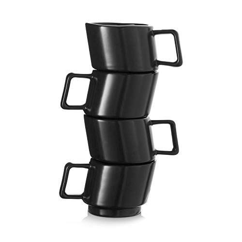 DOWAN Espresso Coffee Cups, Ceramic Demitasse Cups Set of 4, Stackable Espresso Mugs for Coffee, Latte, Cafe Mocha, Ideal Fit for Espresso Machine and Coffee Maker, Matte Black, 2.5 oz (70mL)