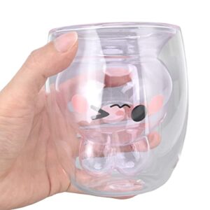 Atyhao Glass Cup, 300ml Double Wall Glass Rabbit Design Milk Coffee Tea Cup for Microwave Oven Dishwasher(pink)