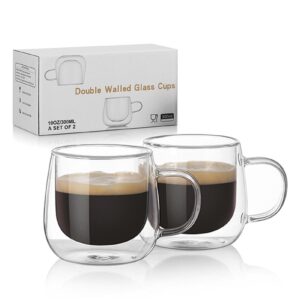 Double Wall Glass Coffee Cups, 10OZ Large Insulated Layer Coffee Cups For Microwave Safe, Insulated Double-layer Tea Glass Cup For Coffee, Hot Beverage, Tea, Latte, Espresso