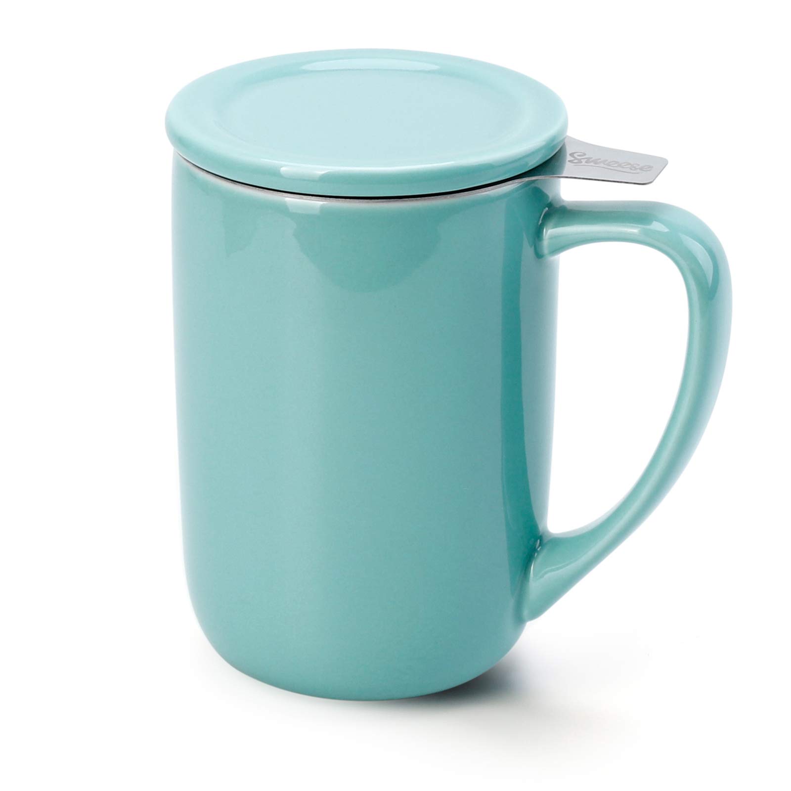 Sweese 16 OZ Porcelain Tea Mug with Infuser and Lid, Loose Leaf Tea Cup, Gifts for Tea Lover, Turquoise