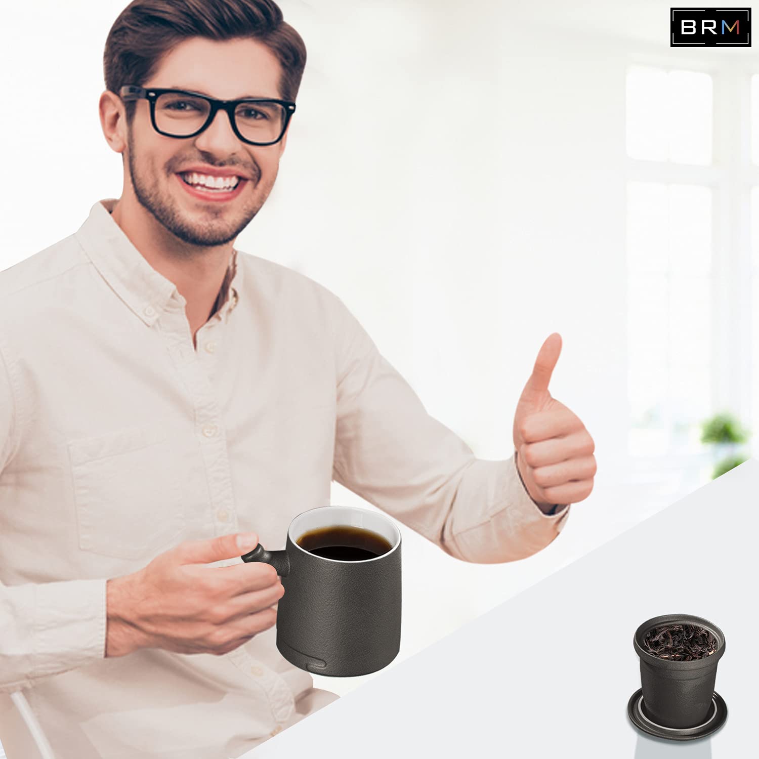 Black Ceramic Tea Cup with Infuser and Lid Tea Mugs Wooden Handle (Why pay more they all come from the same place)