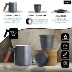 Black Ceramic Tea Cup with Infuser and Lid Tea Mugs Wooden Handle (Why pay more they all come from the same place)