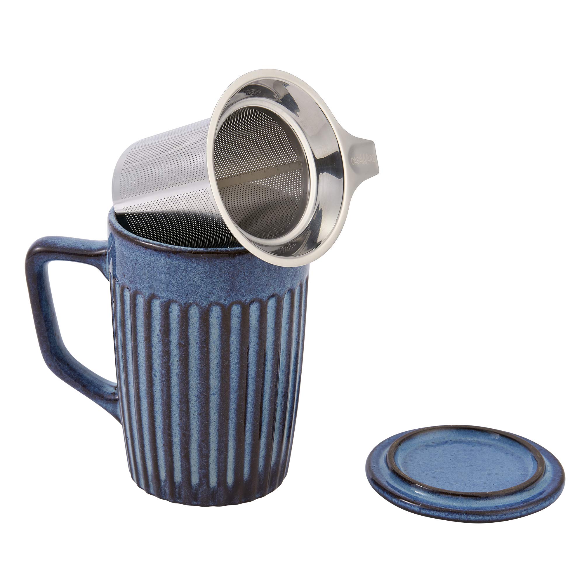 casaWare Shell 18-Ounce Tilt & Drip Tea Infuser Mug (Ocean Blue)