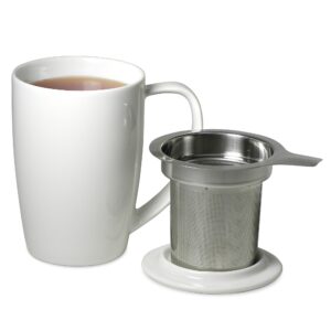 FORLIFE Curve Tall Tea Mug with Infuser and Lid 15 ounces, White