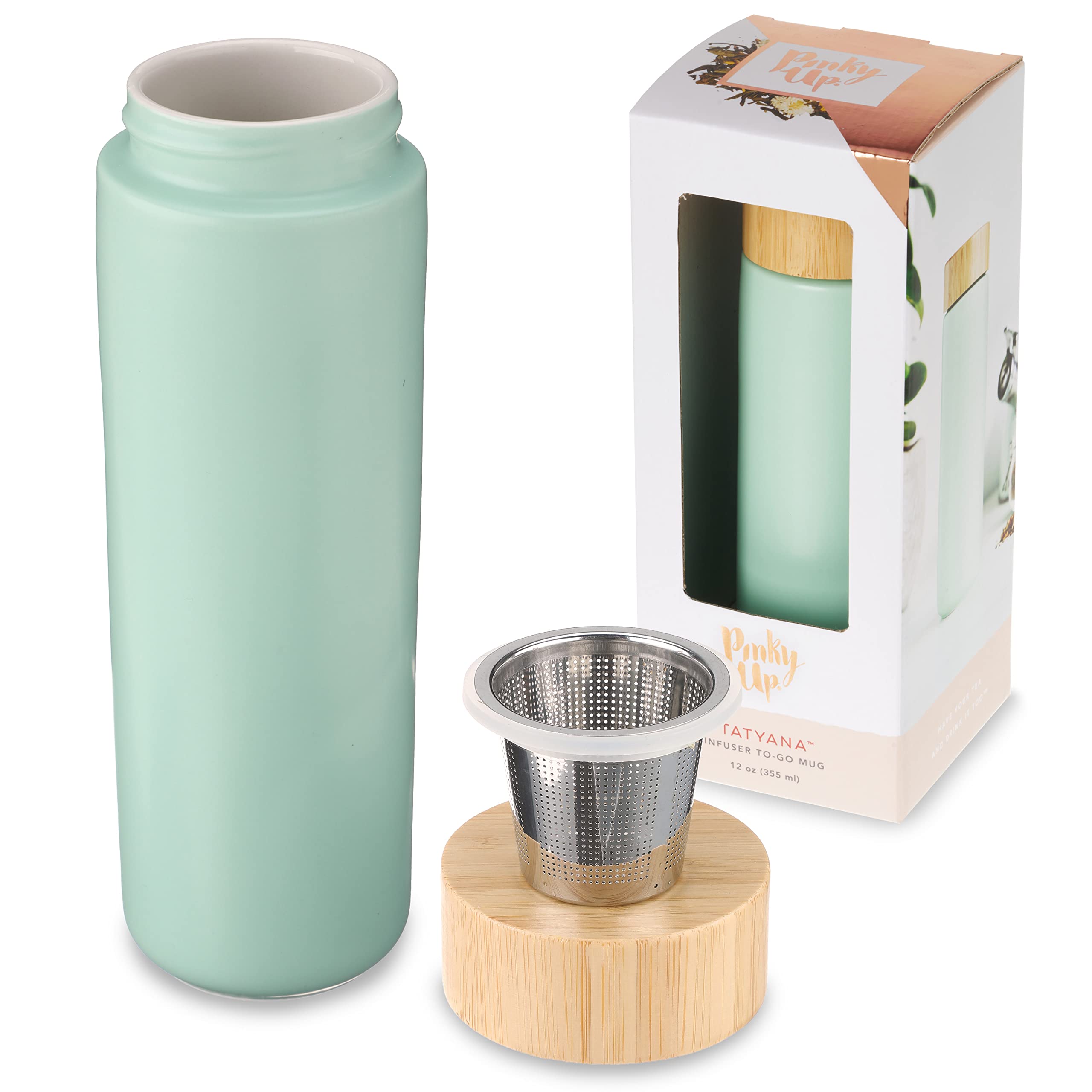 Pinky Up Tatyana Tea Infuser Mug - Ceramic Tea Mug with Infuser and Lid - Bamboo, Stainless Steel, Ceramic 12oz Turquoise Set of 1