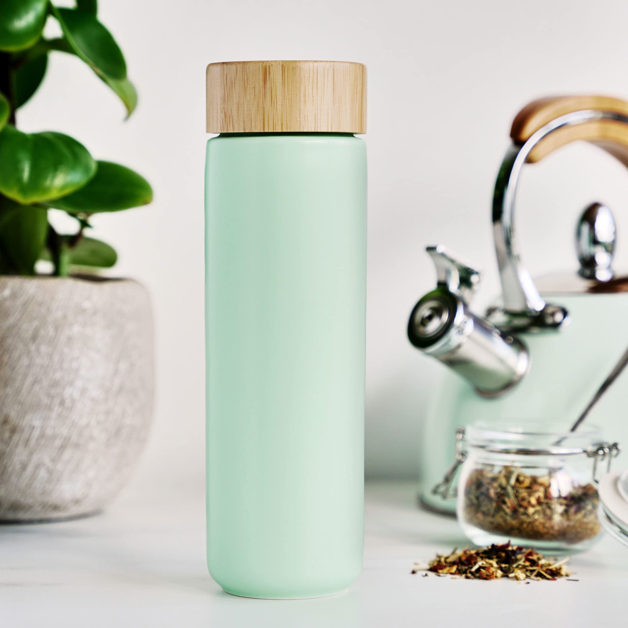 Pinky Up Tatyana Tea Infuser Mug - Ceramic Tea Mug with Infuser and Lid - Bamboo, Stainless Steel, Ceramic 12oz Turquoise Set of 1